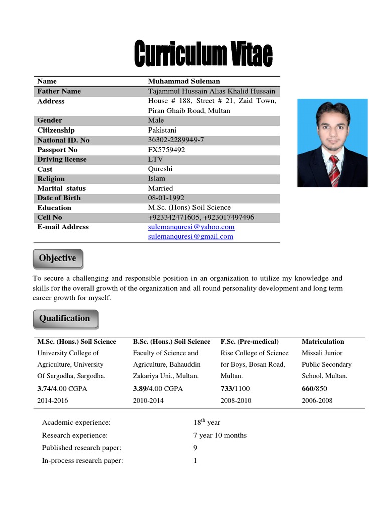 Curriculum Vitae (Suleman) | PDF | Soil | Fertilizer
