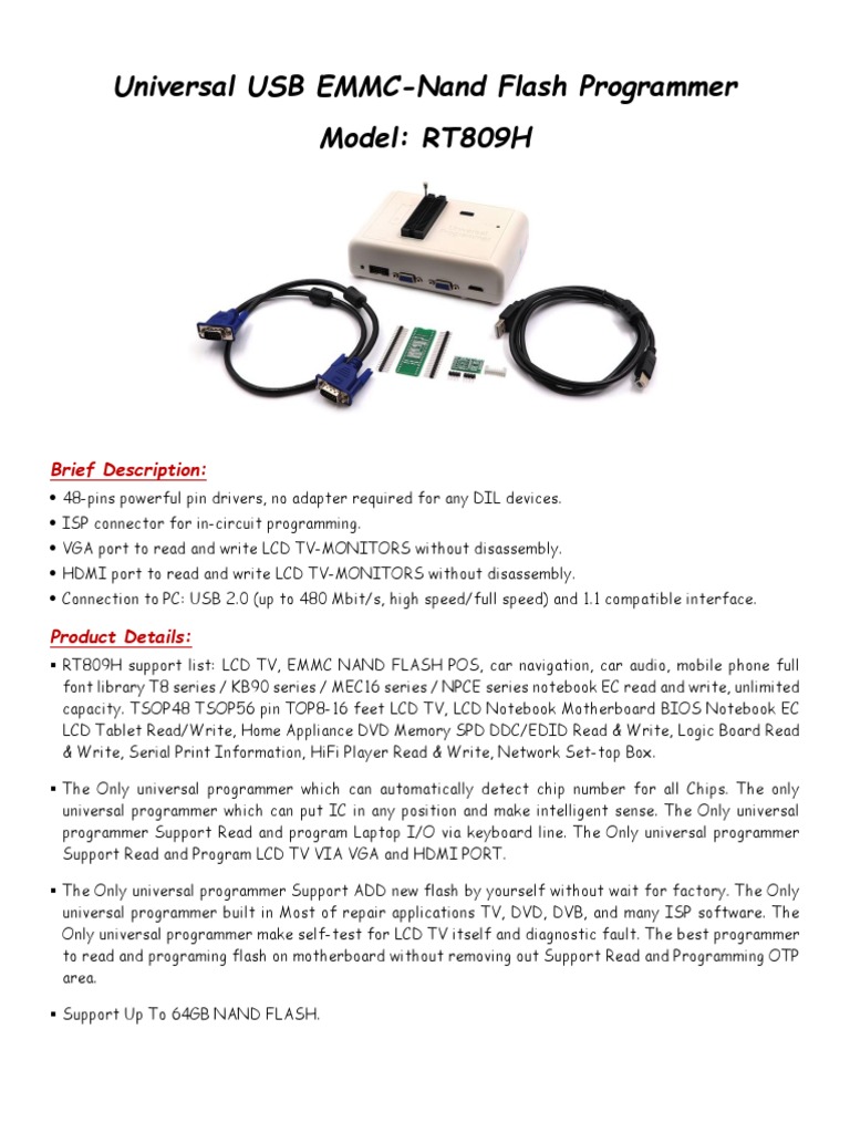 Universal USB EMMC-Nand Flash Programmer Model: RT809H: Brief ...