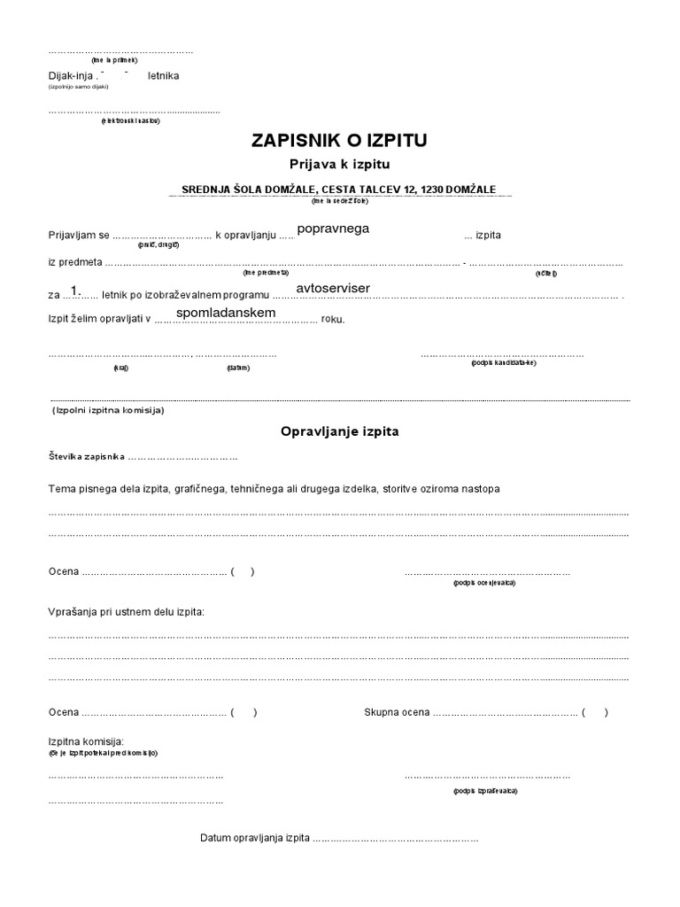 IZPIT Prijavnica | PDF
