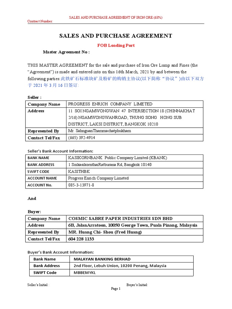 Iron Ore 63 - FOB Contract - 210313 | PDF | Letter Of Credit | Business