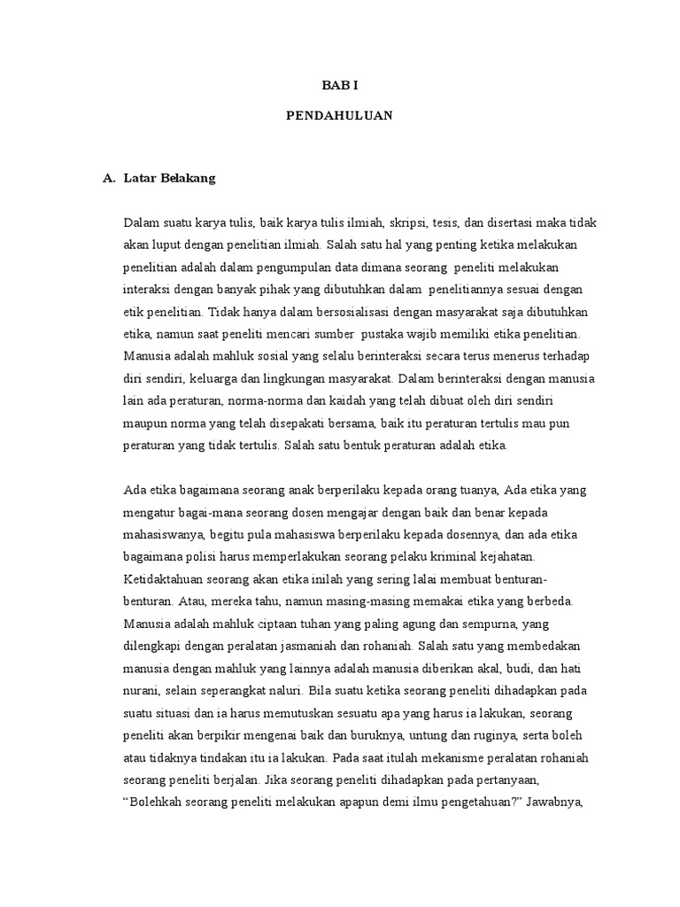 BAB I Etika Dalam Penelitian | PDF