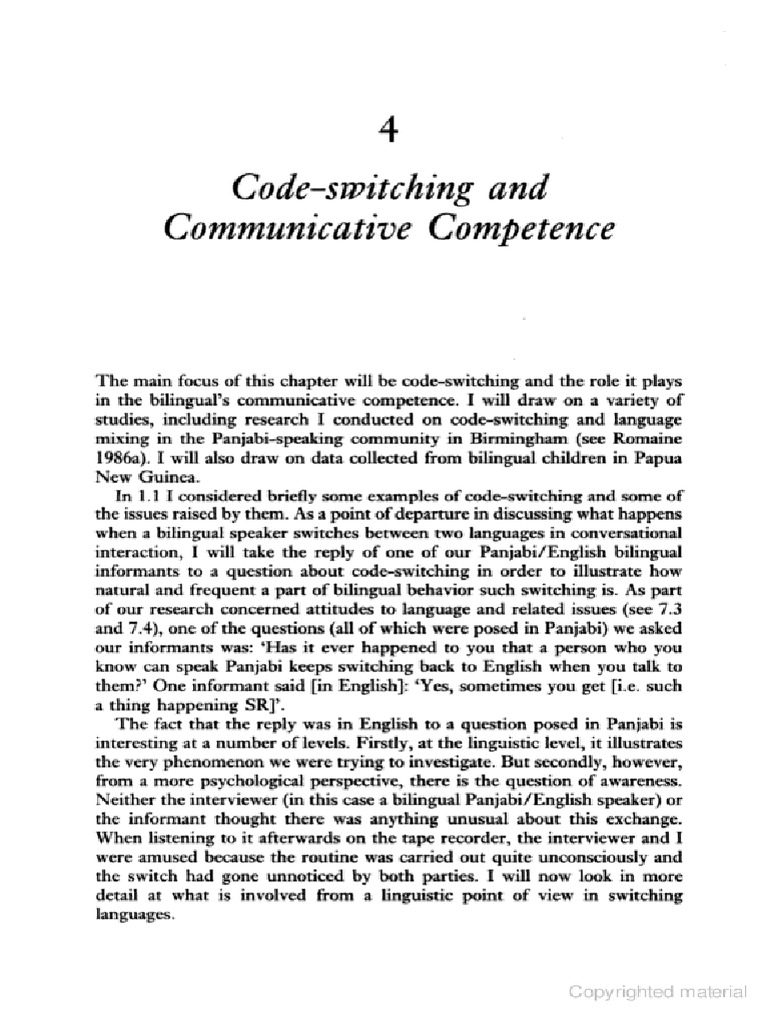 Romaine 1995 CH 4 Code Switching | PDF