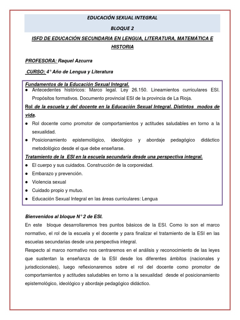 Bloque #2 Esi-2023 | PDF | Educación sexual | Maestros