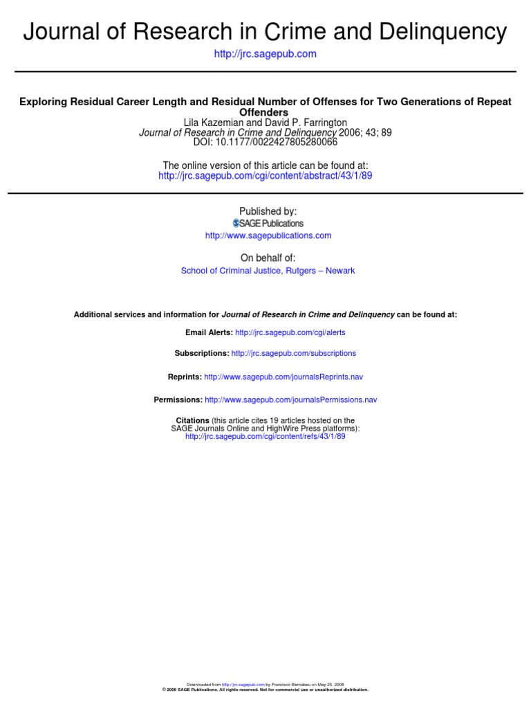 Exploring Residual Career Length and Residual Number of Offenses For ... Exploring Residual Career Length and Residual Number of Offenses For ...