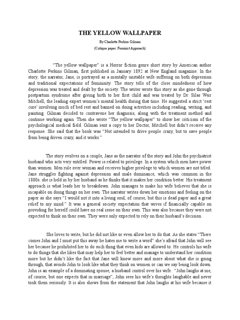 The Yellow Wallpaper | PDF | The Yellow Wallpaper