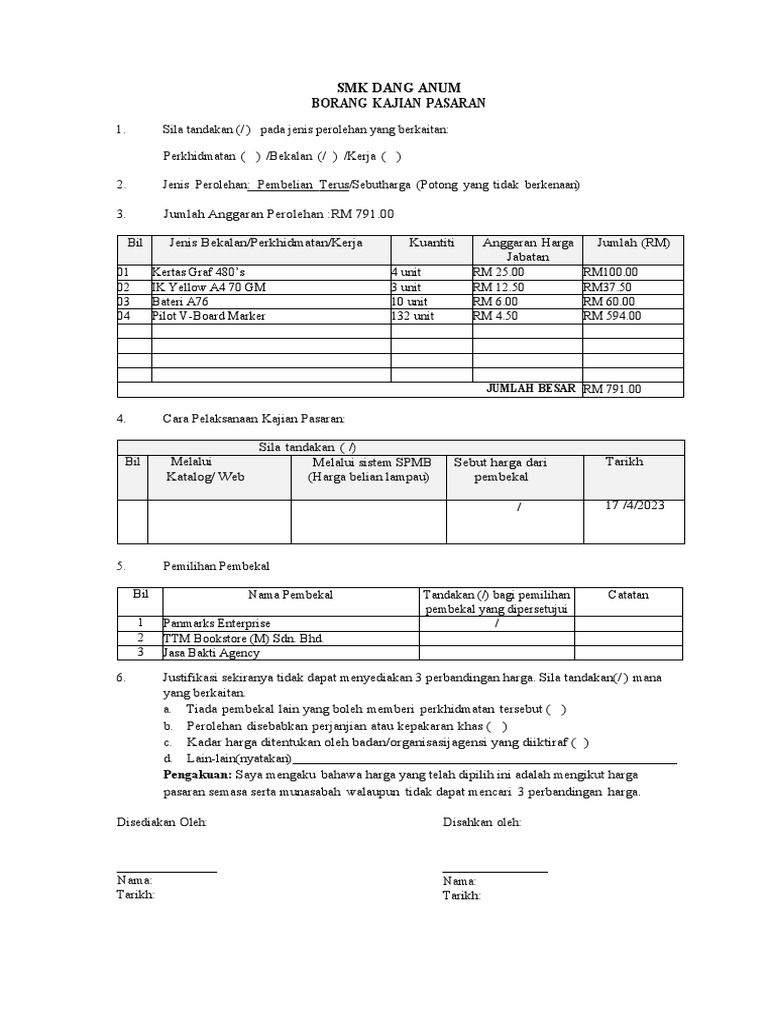 Borang Kajian Pasaran | PDF
