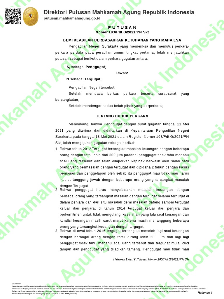 Putusan 103 PDT.G 2021 PN SKT 20230522122349 | PDF