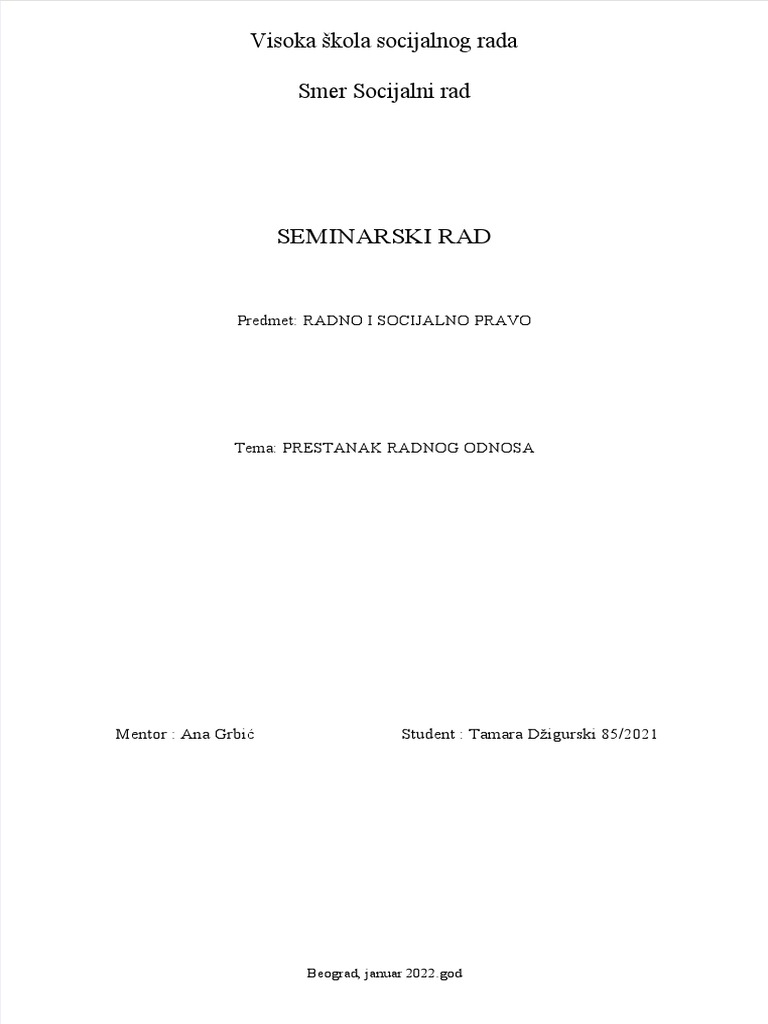 Seminarski Rad Radno Pravo | PDF
