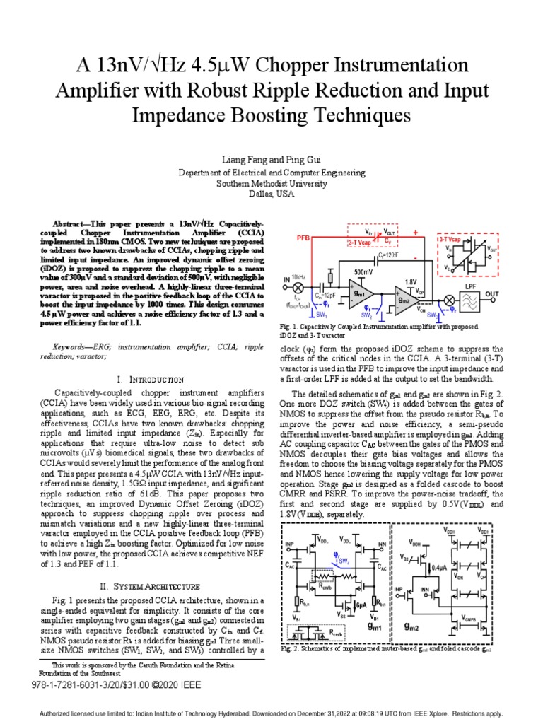 A 13nV HZ 4.5W Chopper Instrumentation Amplifier With Robust Ripple Reduction and Input ...