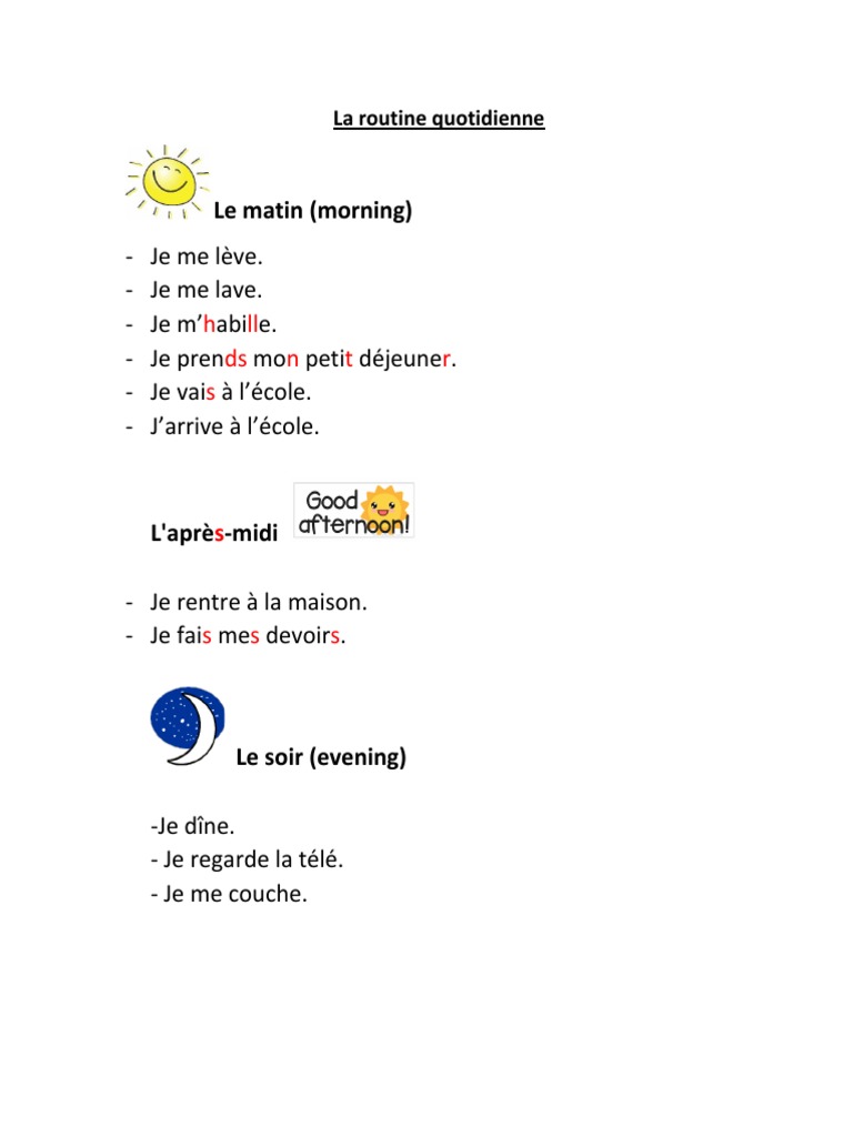 Ma routine quotidienne en français | PDF | Bien-être