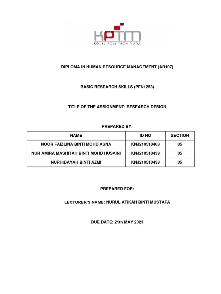 Research Design Grouping Assignment_hrs2013_group7 | PDF | Survey Methodology | Methodology