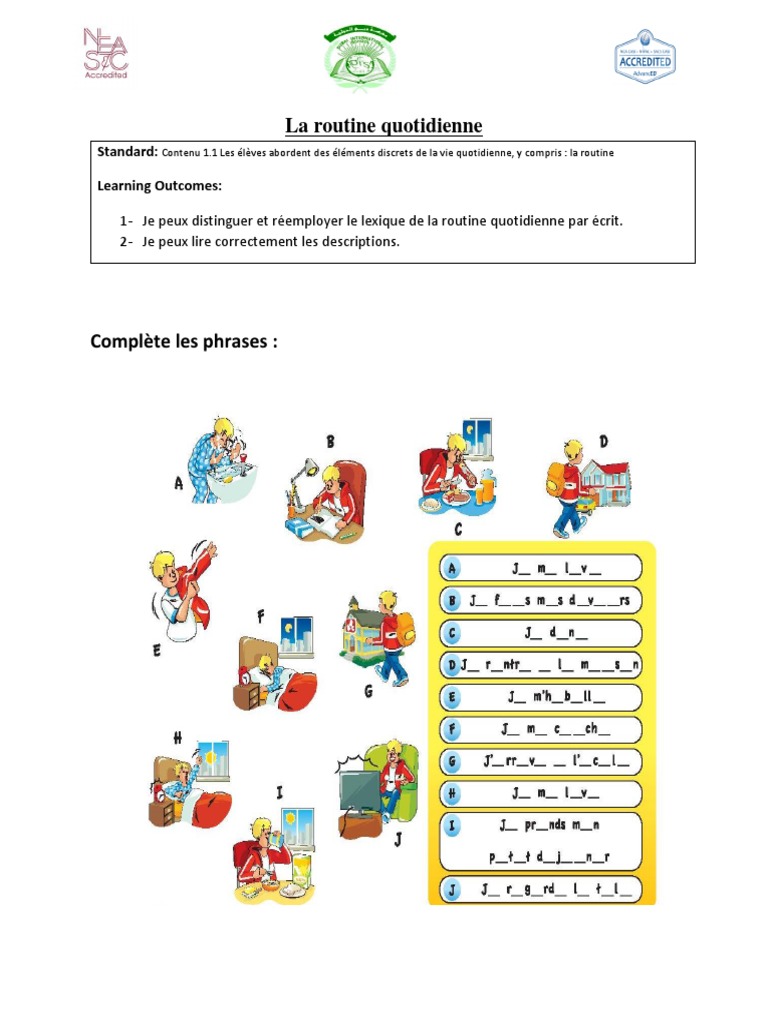 Routine quotidienne et expression écrite | PDF | Arts du langage et ...