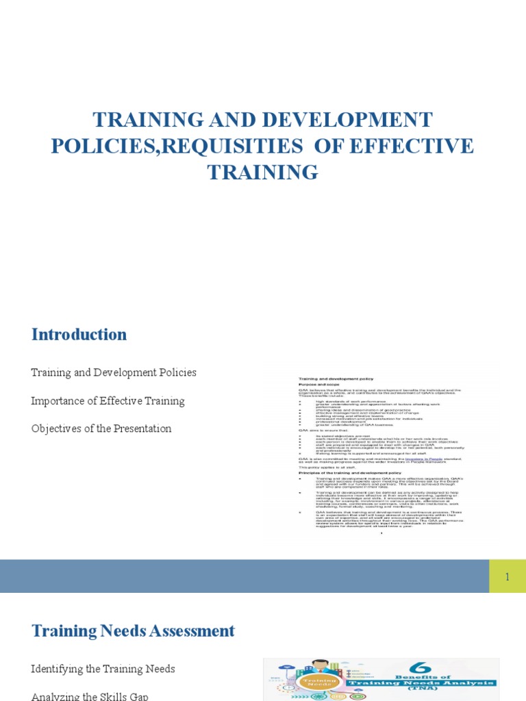 Training and Development Policies, Requisities of Effective Training | PDF