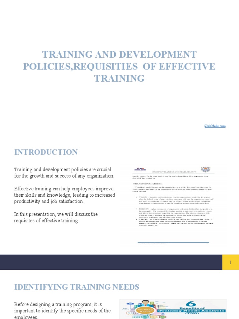 Training and Development Policies, Requisities of Effective Training | PDF | Cognition | Business