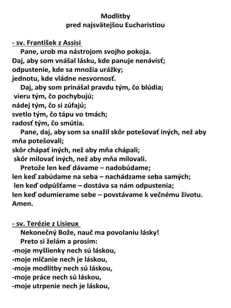 Modlitba Eucharistia | PDF