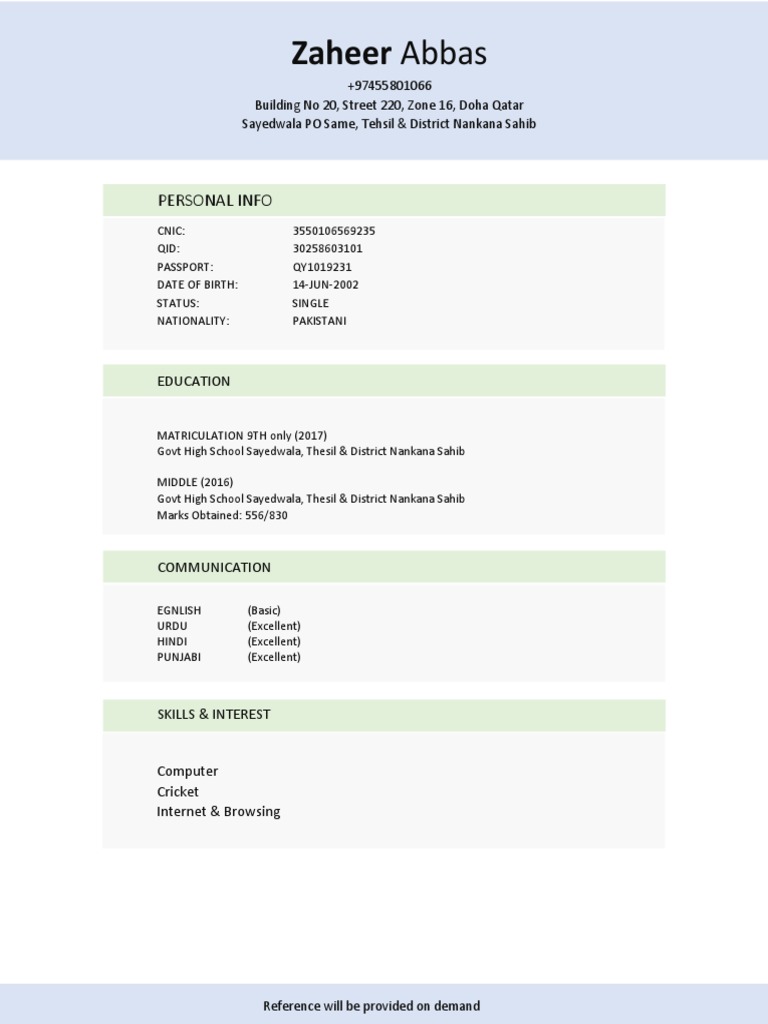 Personal Profile: Zaheer Abbas | PDF