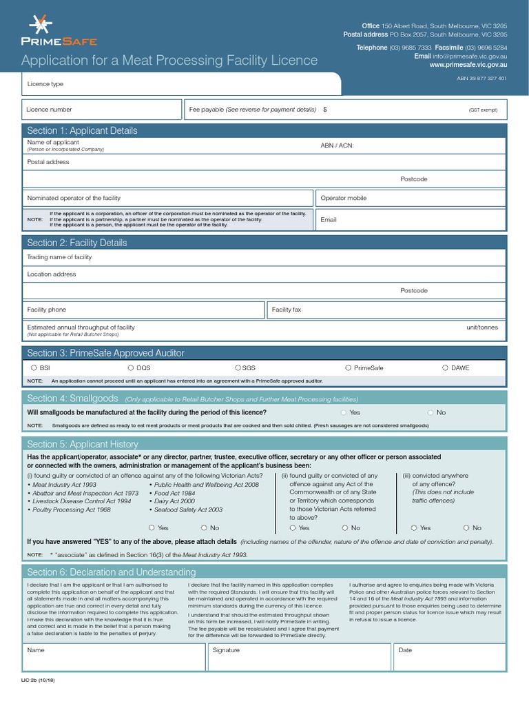 LIC 2b 10_18 PrimeSafe Meat Processing Form Sep2021 Final | PDF ...