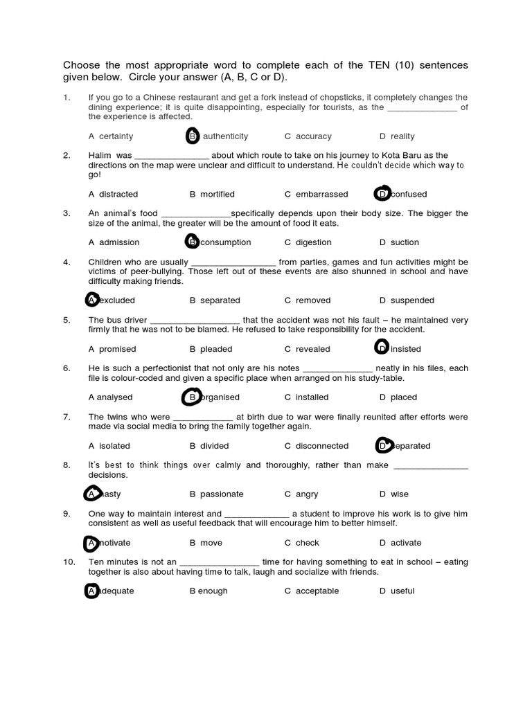 Contextual Clues For Word Meanings FILL IN THE BLANKS | PDF | Psychology
