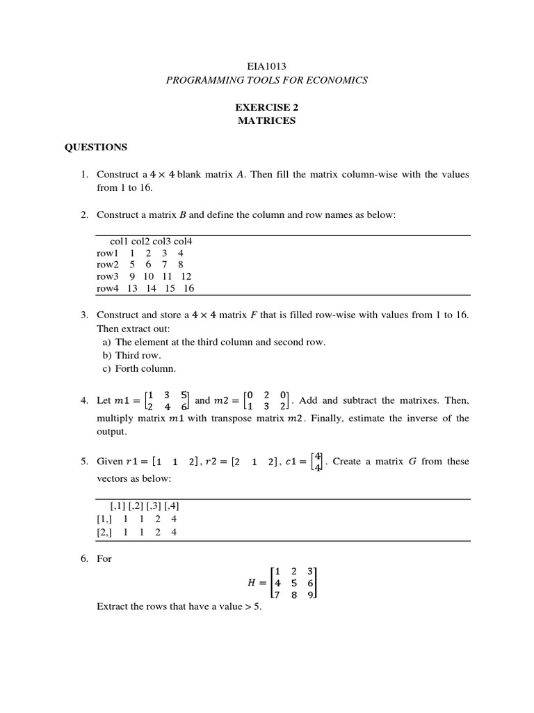 Exercise 2 - Solution | PDF | Matrix (Mathematics) | Mathematics Exercise 2 - Solution | PDF | Matrix (Mathematics) | Mathematics