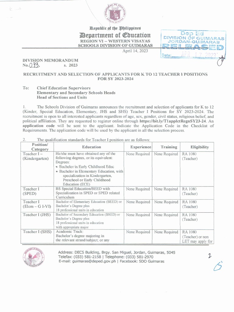 Teacher1 Recruitment Memo | PDF