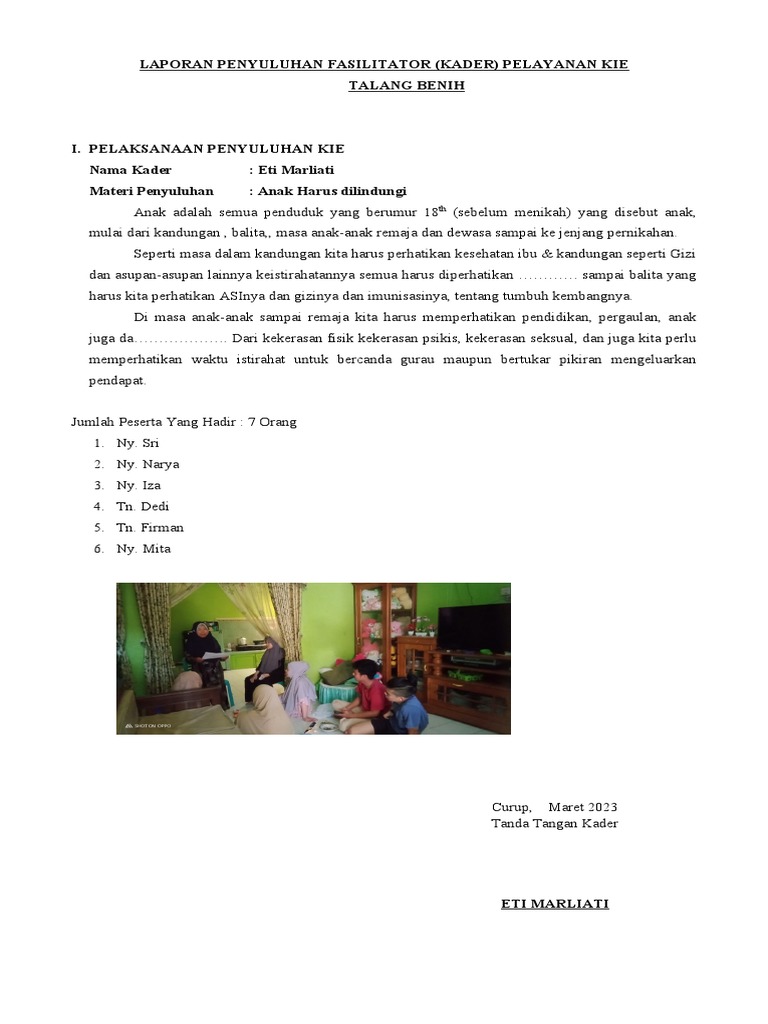 Laporan Penyuluhan Fasilitator Kie Ibu Eti Marliati | PDF