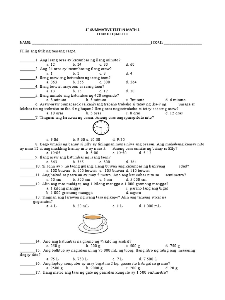 MATH3 Test 4th Q With TOS | PDF