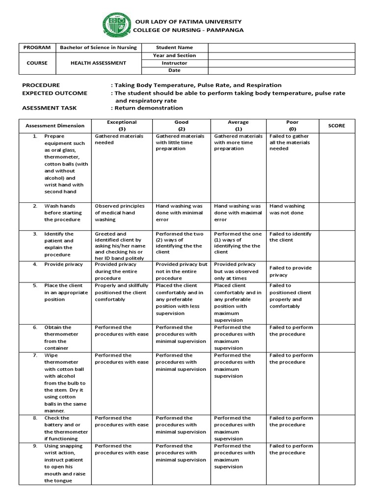 Health Assessment Rubrics 2023 | PDF