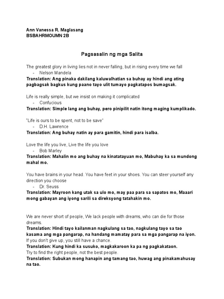 Pagsasalin NG Mga Salita | PDF