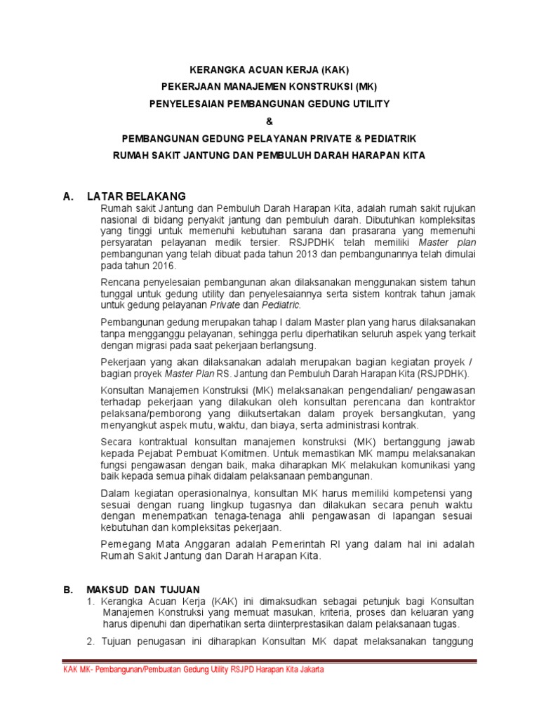 KAK MK Gedung Utility Dan Gedung Private & Pediatrik | PDF | Seni | Teknologi & Rekayasa