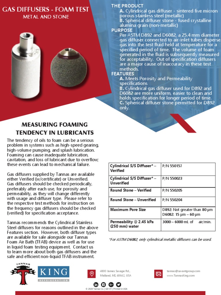 Gas Diffusers Foam Test Brochure | PDF | Foam | Porosity