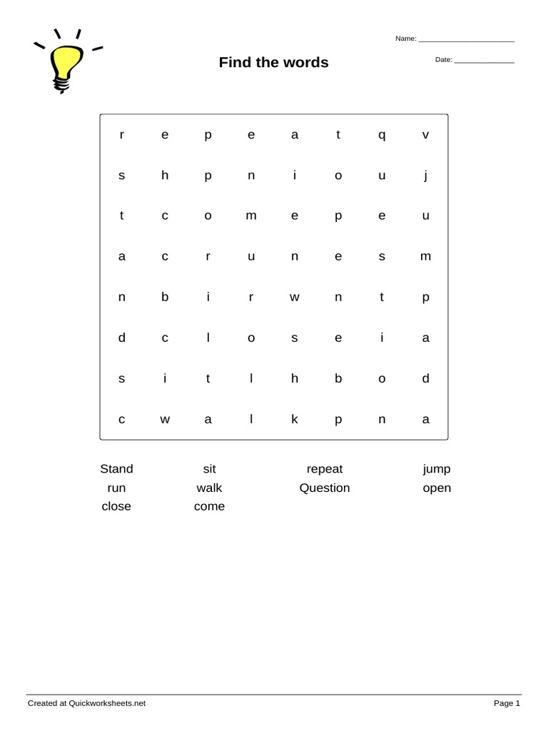 Find The Words Worksheet | PDF