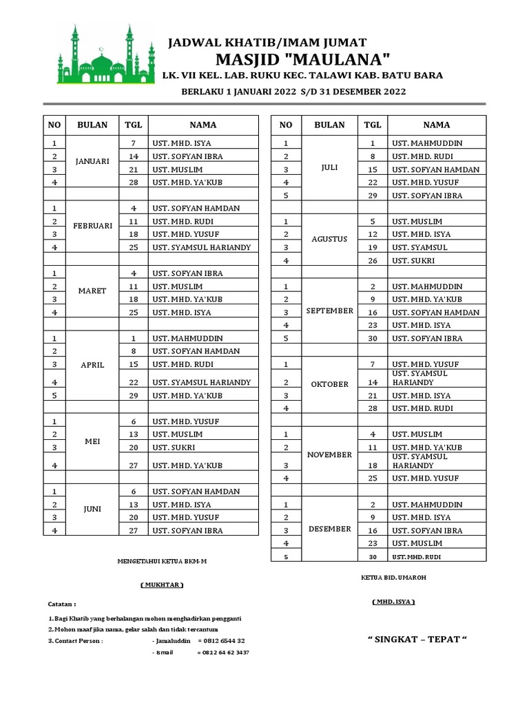 Jadwal Khatib | PDF