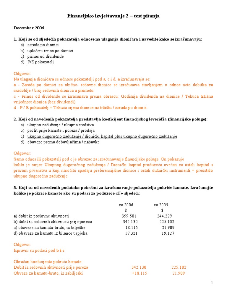 Finansijsko Izvještavanje - Pitanja I Odgovori | PDF