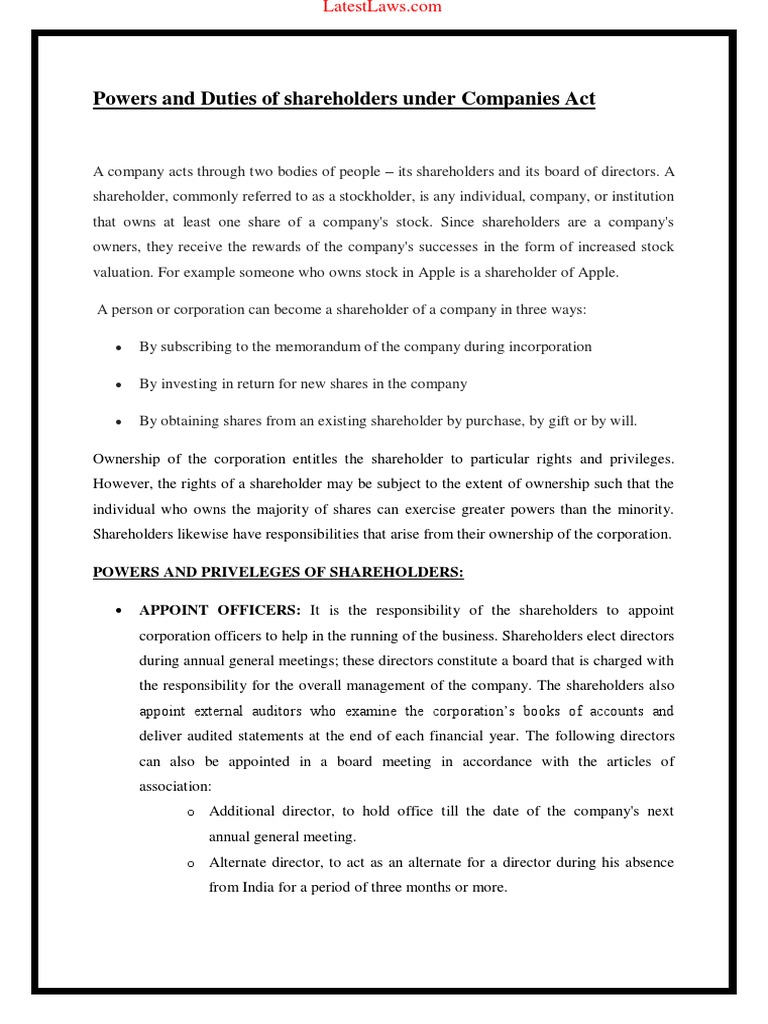 All About Powers and Duties of Shareholders Under Companies Act by ...
