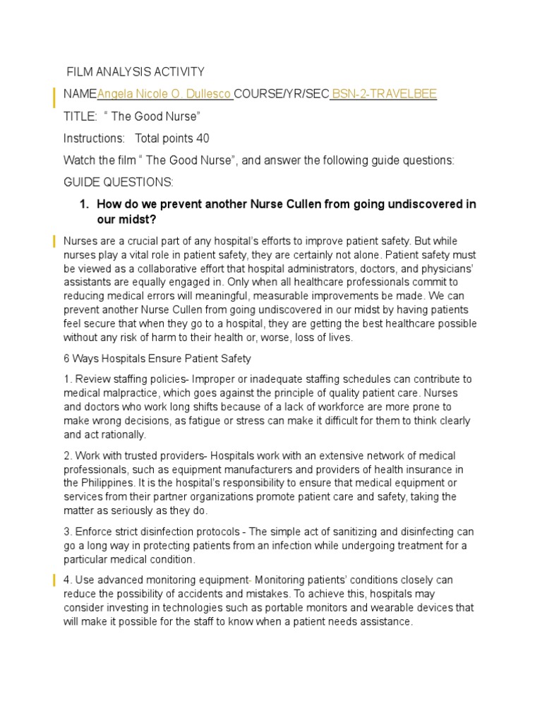 Film Analysis Guide Questions 2 | PDF | Patient Safety | Nursing