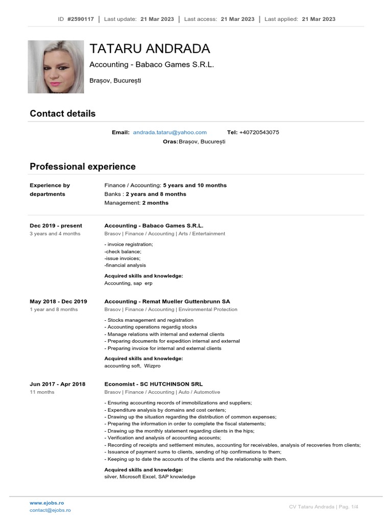 CV Tataru Andrada en AA DA NEW | PDF | Banks | Accounting