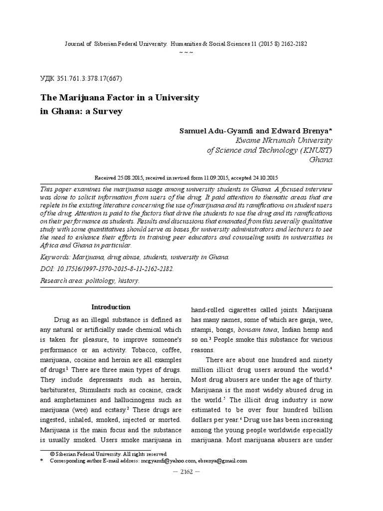 The Marijuana Factor in A University in Ghana: A Survey: Samuel Adu ...