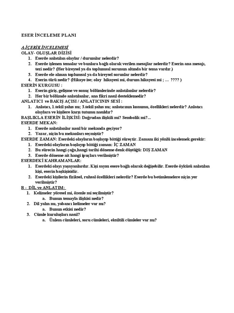 Eser İnceleme Plani | PDF