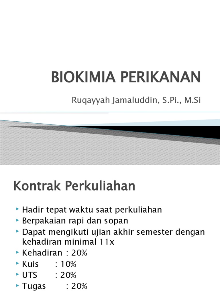 Biokimia Perikanan: Ruqayyah Jamaluddin, S.Pi., M.Si | PDF