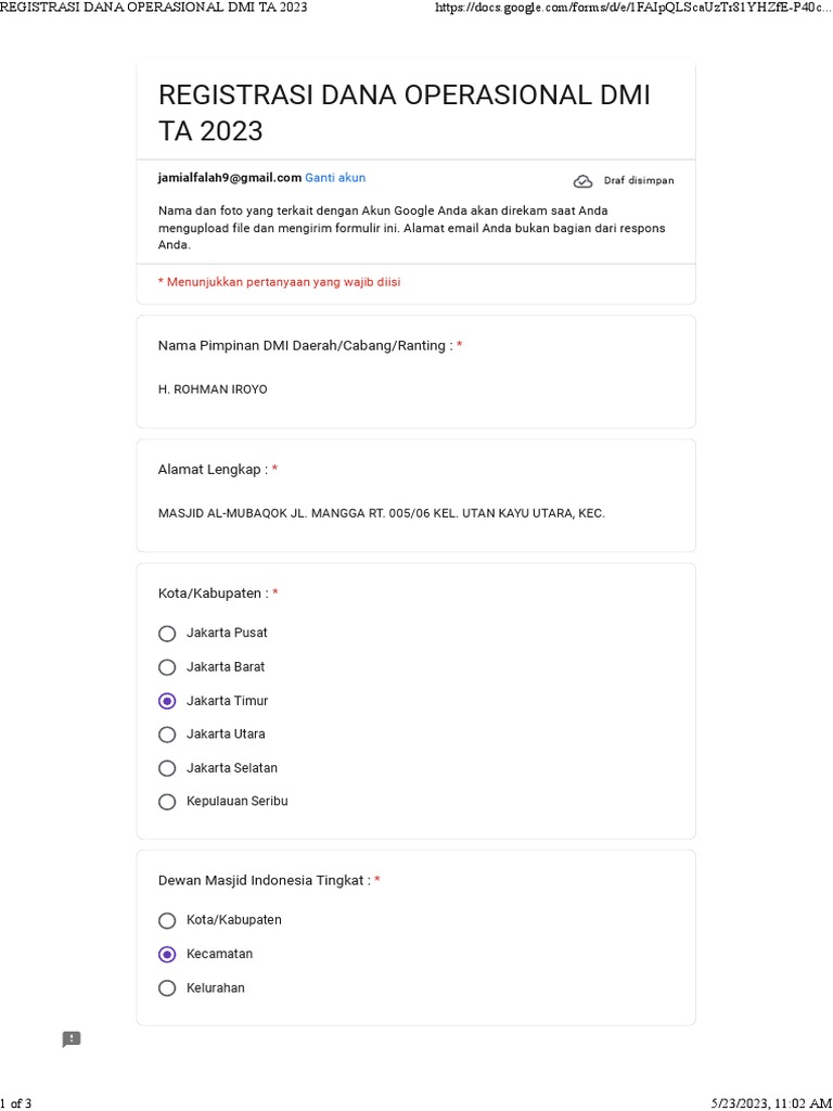 Registrasi Dana Operasional Dmi Ta 2023 | PDF