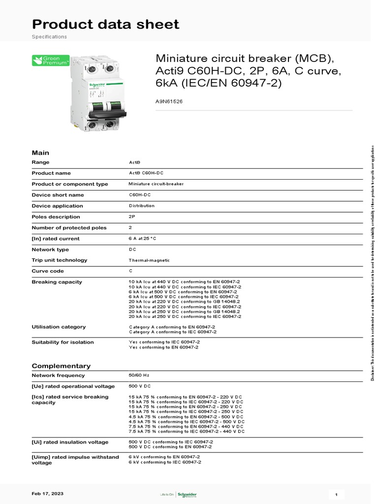 Acti9 C60H-DC - Acti9 C60PV-DC - A9N61526 | PDF | Mains Electricity ...