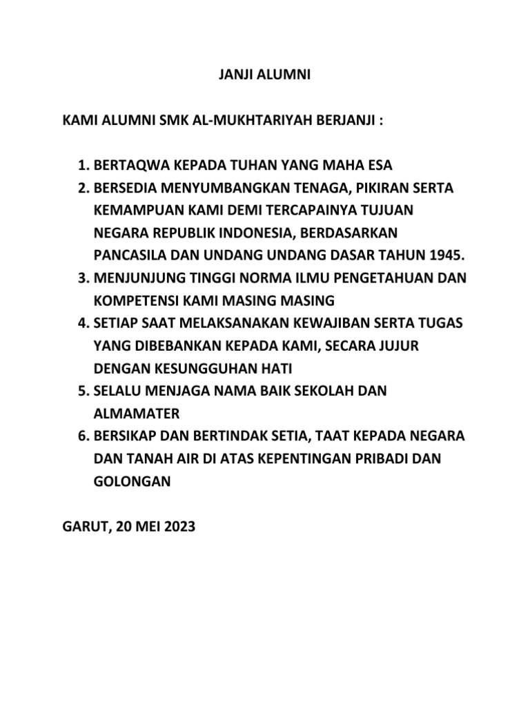 Janji Alumni SMK Al-Mukhtariyah | PDF | Ilmu Sosial | Perjalanan