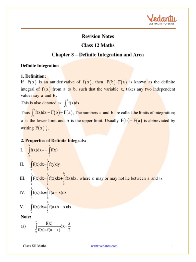 Class 12 Revision Notes Application of Integrals | PDF | Asymptote ...