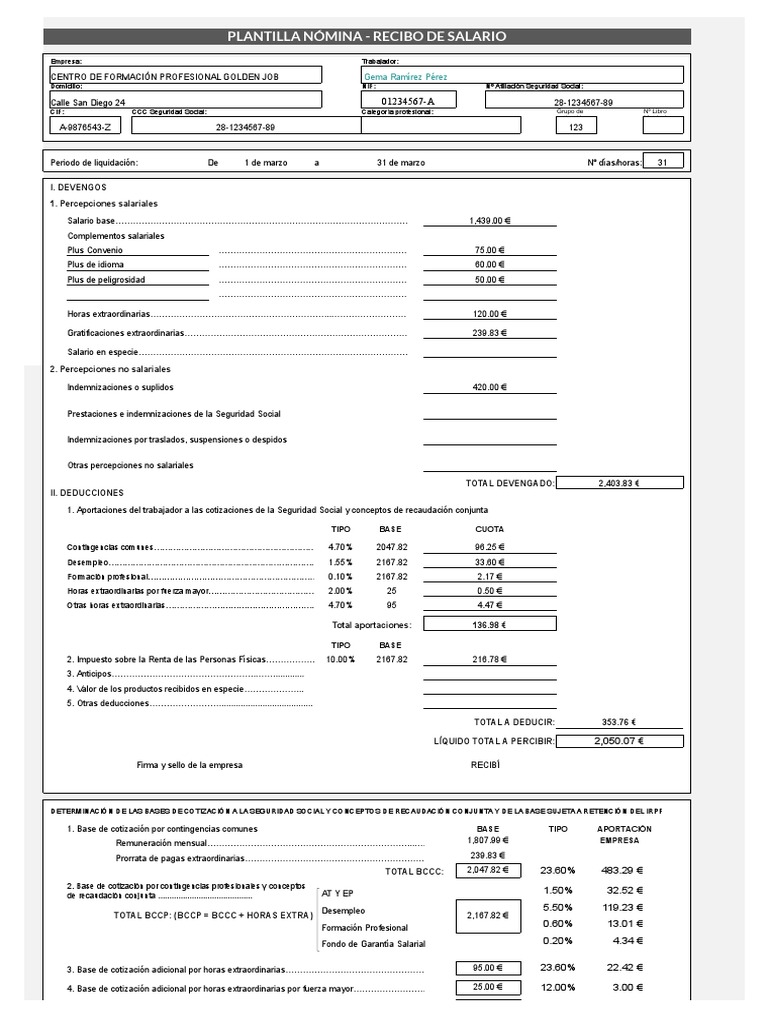 Nomina 2 - Modelo Nómina | PDF | Salario | Labor