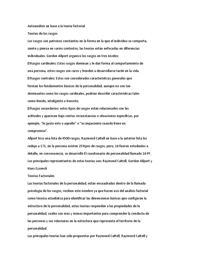 Autoanálisis según la teoría factorial | PDF | Desarrollo humano ...