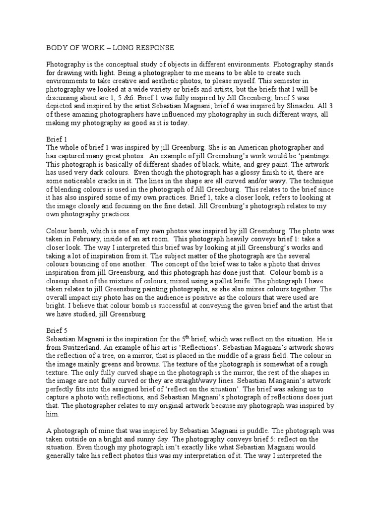 Body of Work - Long Response | PDF | Photograph | Vision
