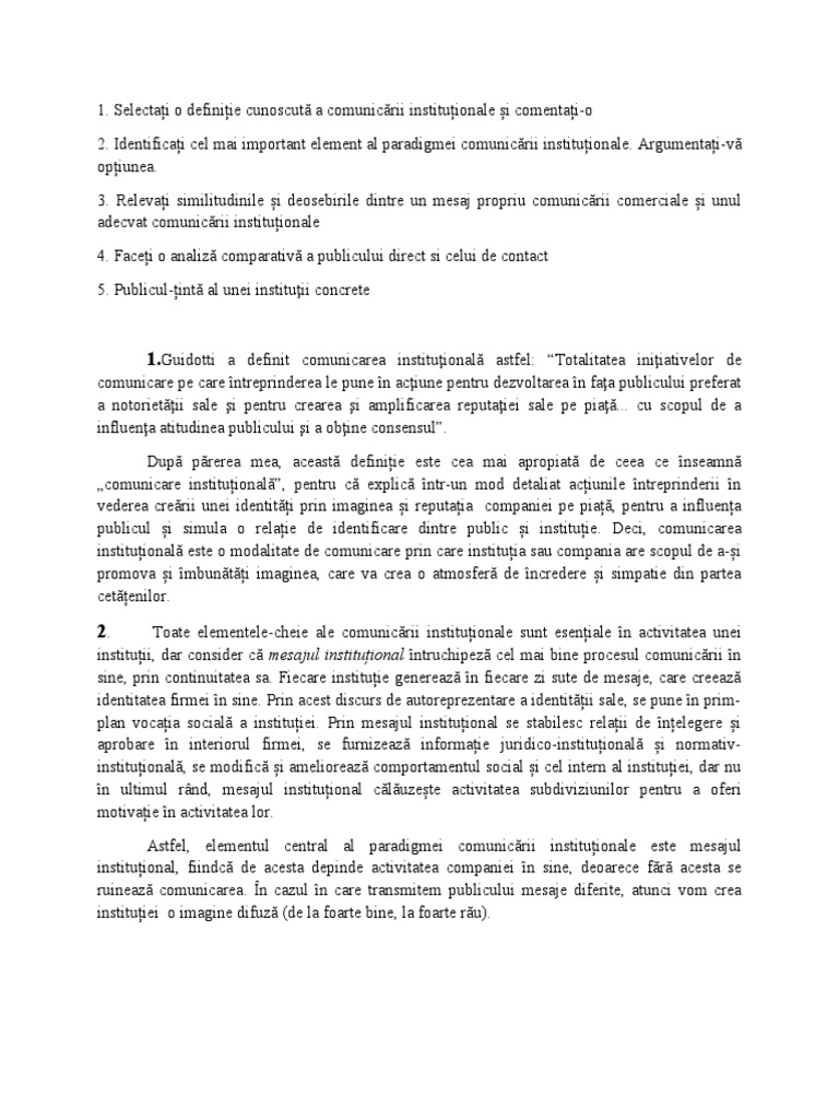 Comunicarea Instituțională - Paradigme | PDF