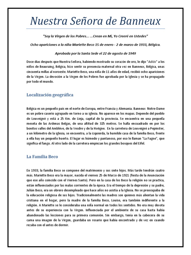 Nuestra Señora de Banneux | PDF | María, madre de Jesús | Rosario