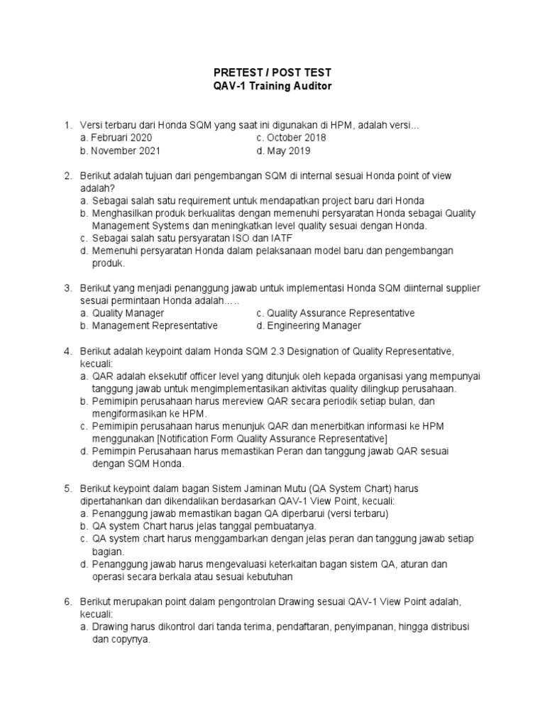 Audit QAV-1 dalam Sistem Kualitas Honda | PDF