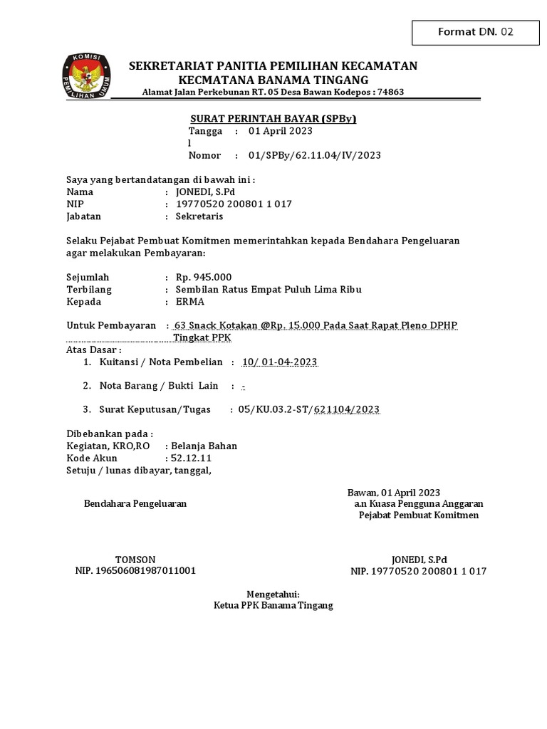 Surat Perintah Bayar | PDF